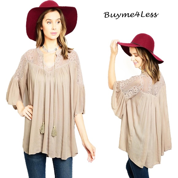 Buyme4Less | Tops | Boho Gypsy Hippie Lace Ruffle Oversized Tunic Top ...